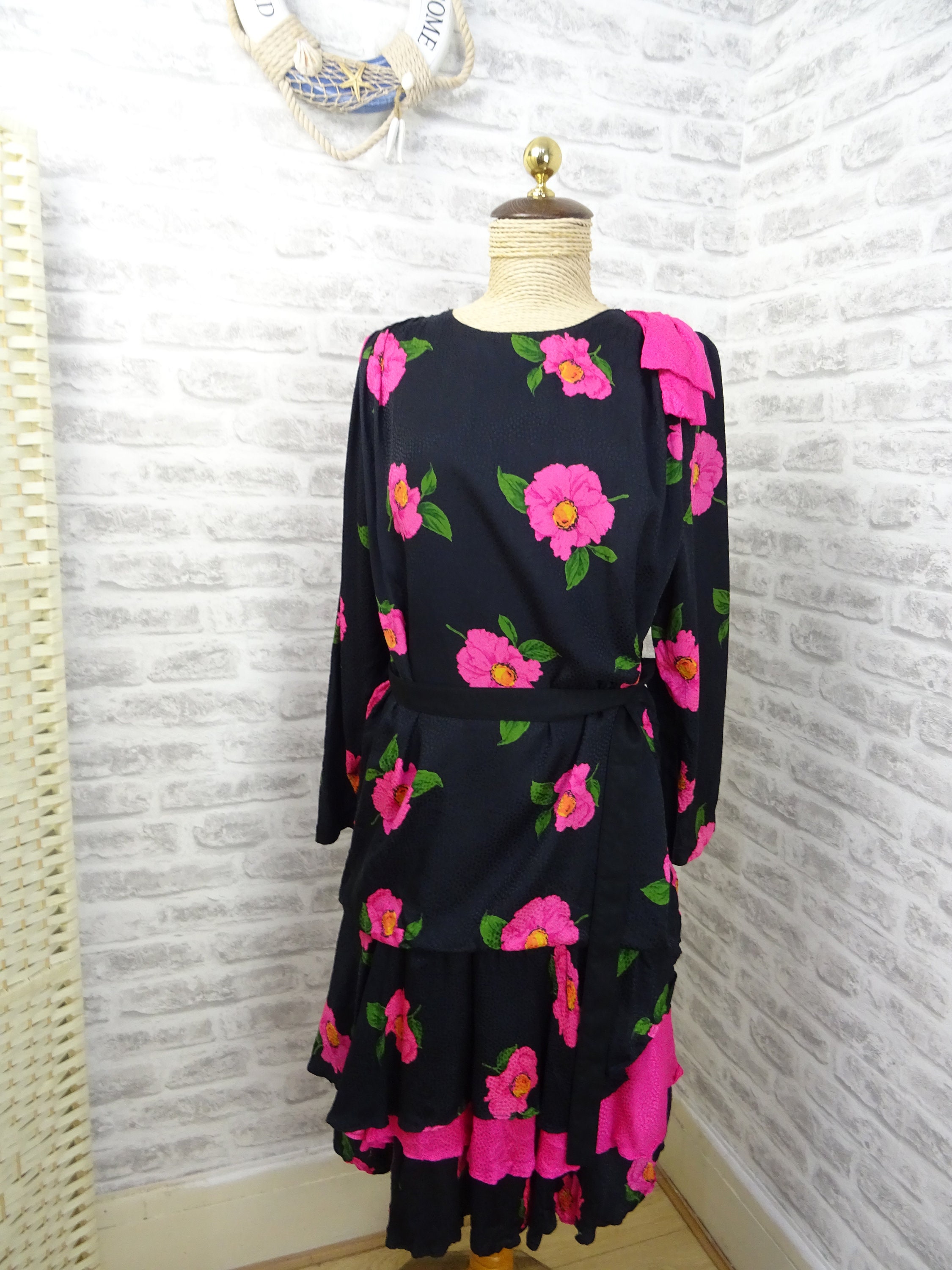 Vintage Silk 80s Gypsy Ruffled Tiered Dress Flirty Style Hen - Etsy