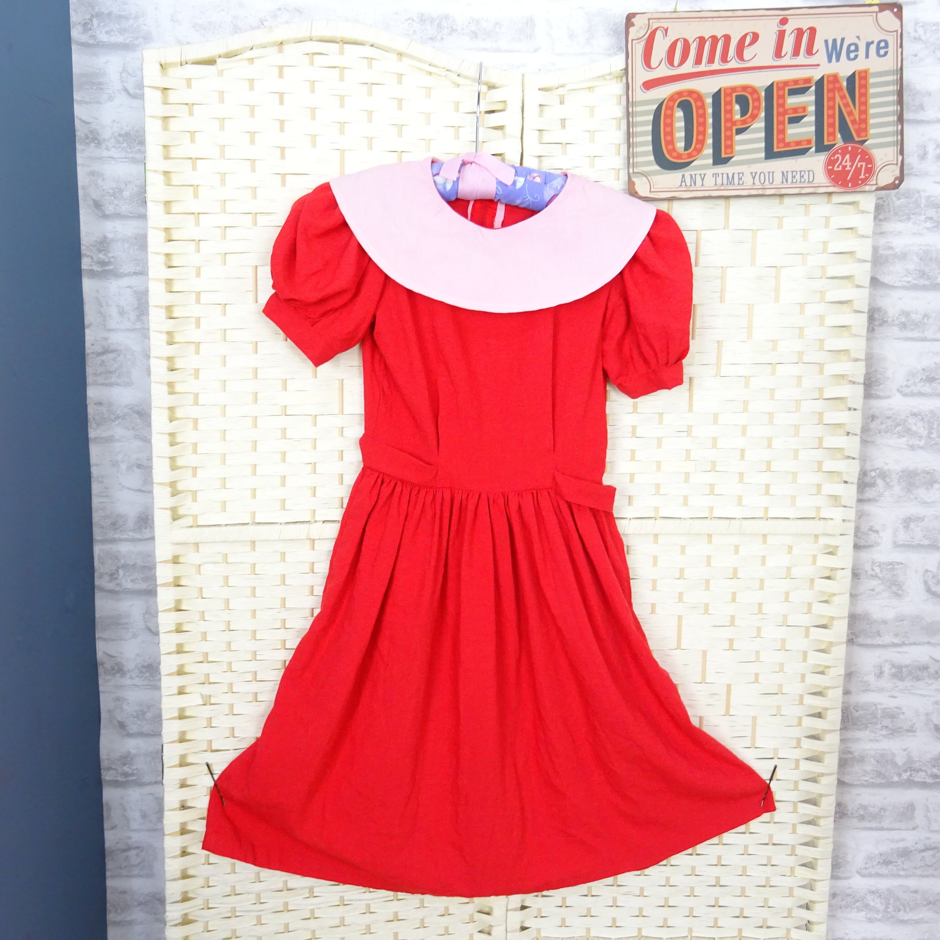 Vintage Girls Party Dress Costume Retro Red Cute Old Fashioned Size 8/9 ...