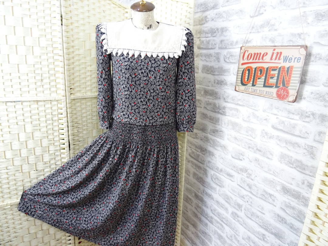Vintage ACT 1 NEW YORK 80s Governess Style Polyester Ditsy Dress Size S ...