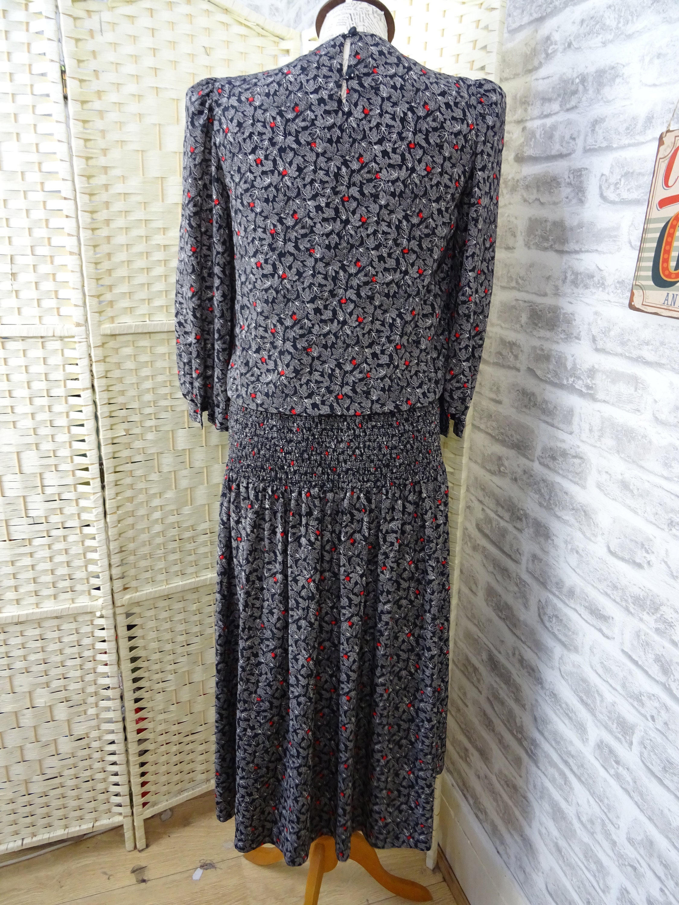 Vintage ACT 1 NEW YORK 80s Governess Style Polyester Ditsy Dress Size S ...