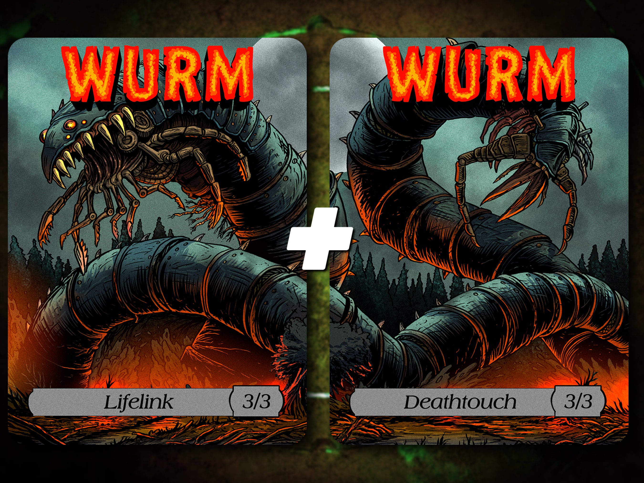 Wurm 3/3 Deathtouch Lifelink Full Art Tokens by Darkside Tokens MTG - Etsy