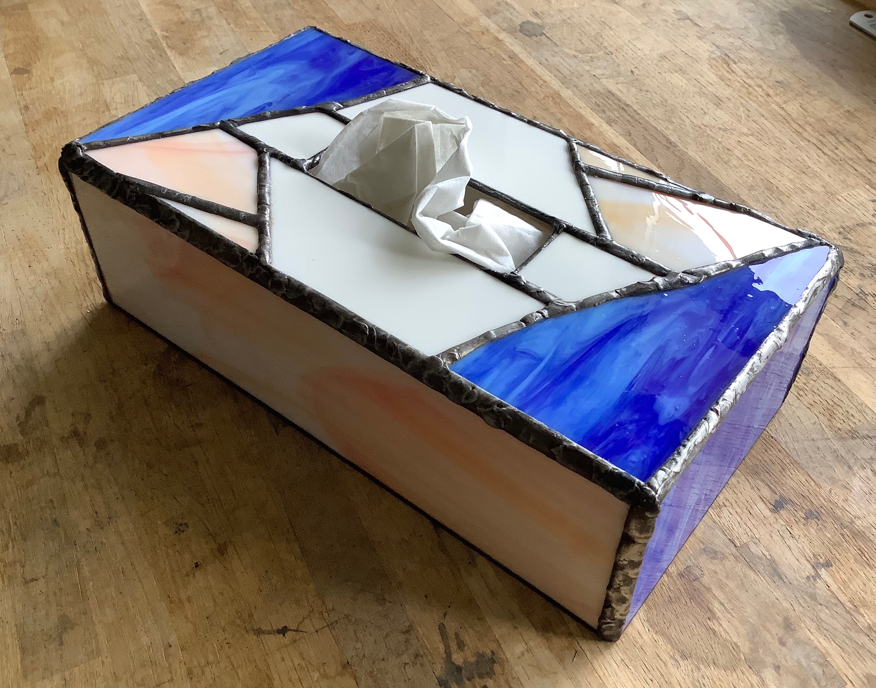 Stained Glass Tiffany Style Art Deco Tissue Box Cover Blue | Etsy
