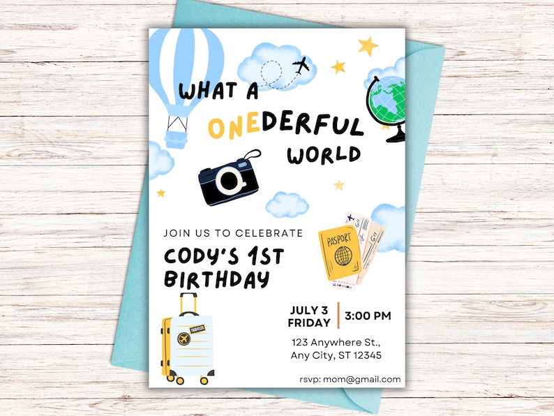 EDITABLE Onederful Invitation Digital Download- Travel Birthday ...