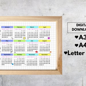 2024 Doodle Theme Year Calendar Printable * Year at a Glance* Digital ...