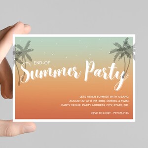 EDITABLE End of Summer Party Invitation, Goodbye Summer, Sunset Theme ...