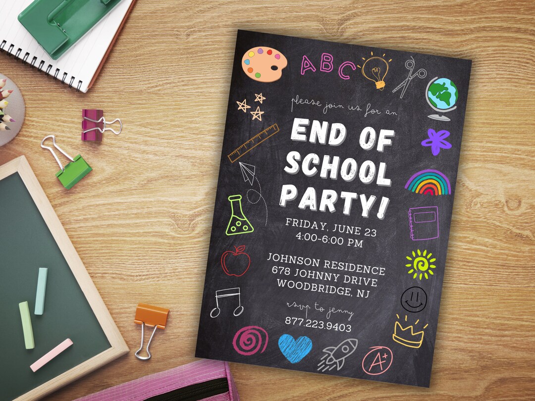 EDITABLE End of School Party Digital Invitation, Last Day of School ...