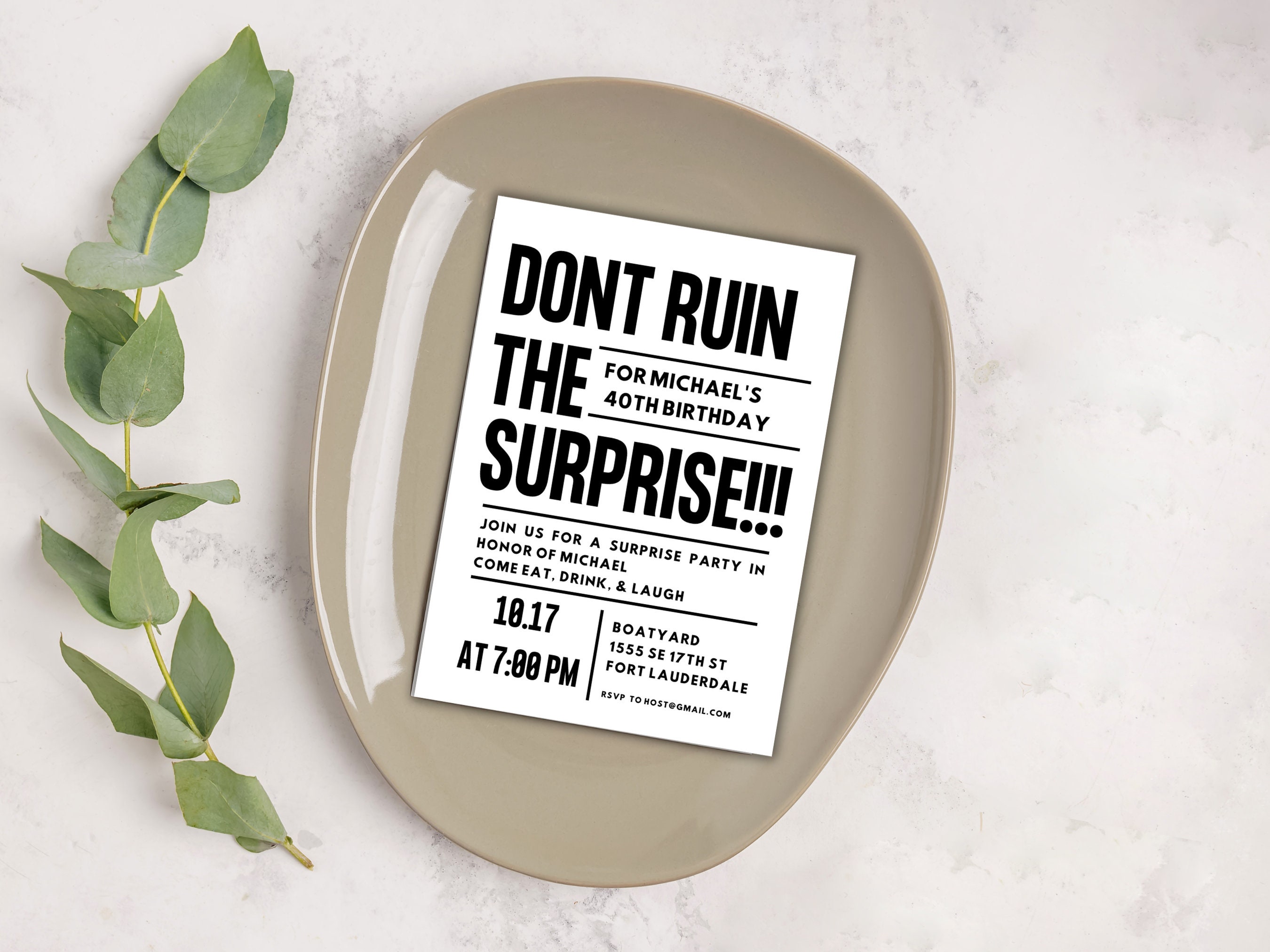 EDITABLE Surprise Party Invitation, Funny Don't Ruin the Surprise Party ...