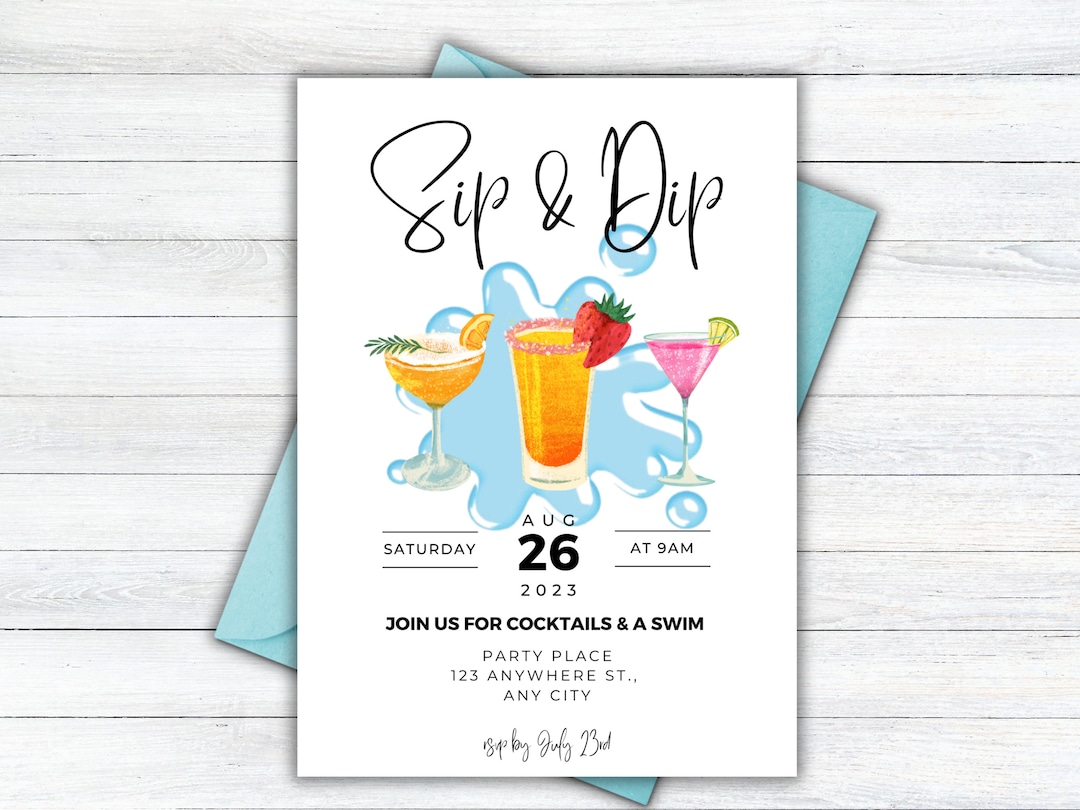 EDITABLE Sip and Dip Summer Invitation Digital Download- Simple Drinks ... EDITABLE Sip and Dip Summer Invitation Digital Download- Simple Drinks ...