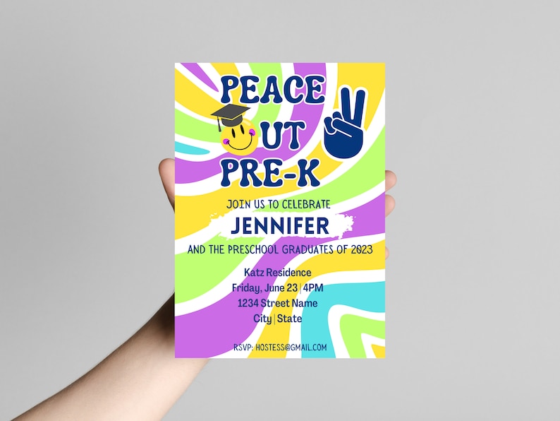 EDITABLE Peace Out Pre-k Graduation Invitation, Kids Graduation Invite ...
