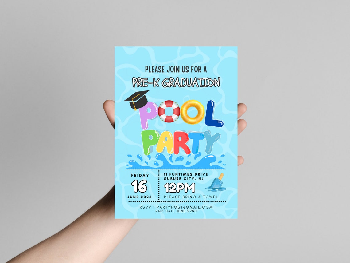 EDITABLE Graduation Pool Party Invitation Digital Download Pool Party ...