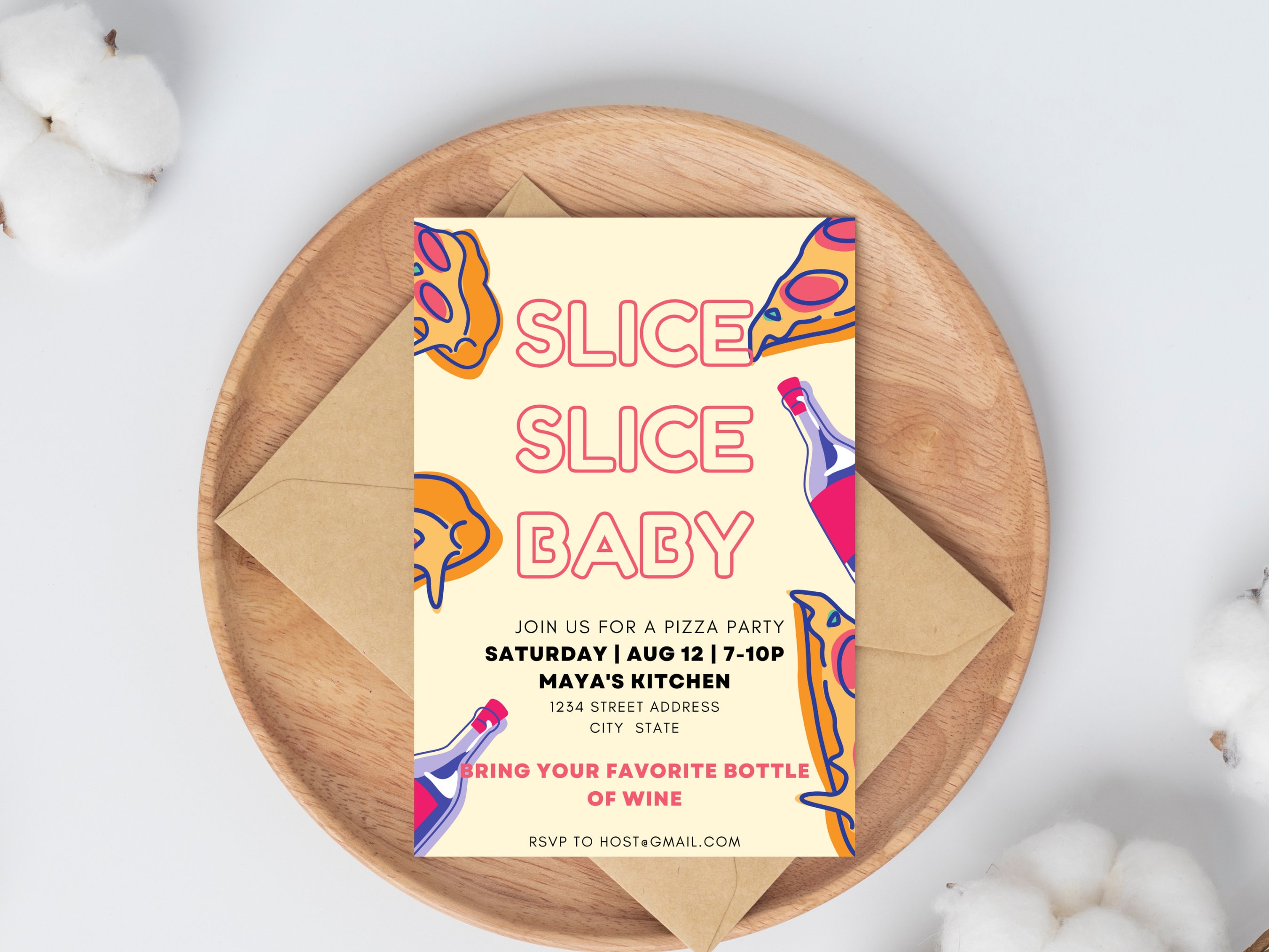EDITABLE Pizza and Wine Party Invitation Digital Download- Slice Slice ...