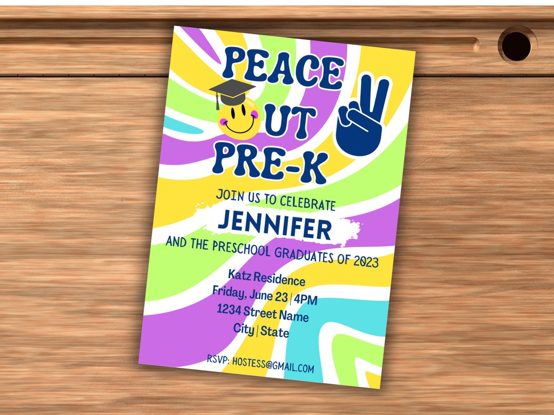 EDITABLE Peace Out Pre-k Graduation Invitation, Kids Graduation Invite ...