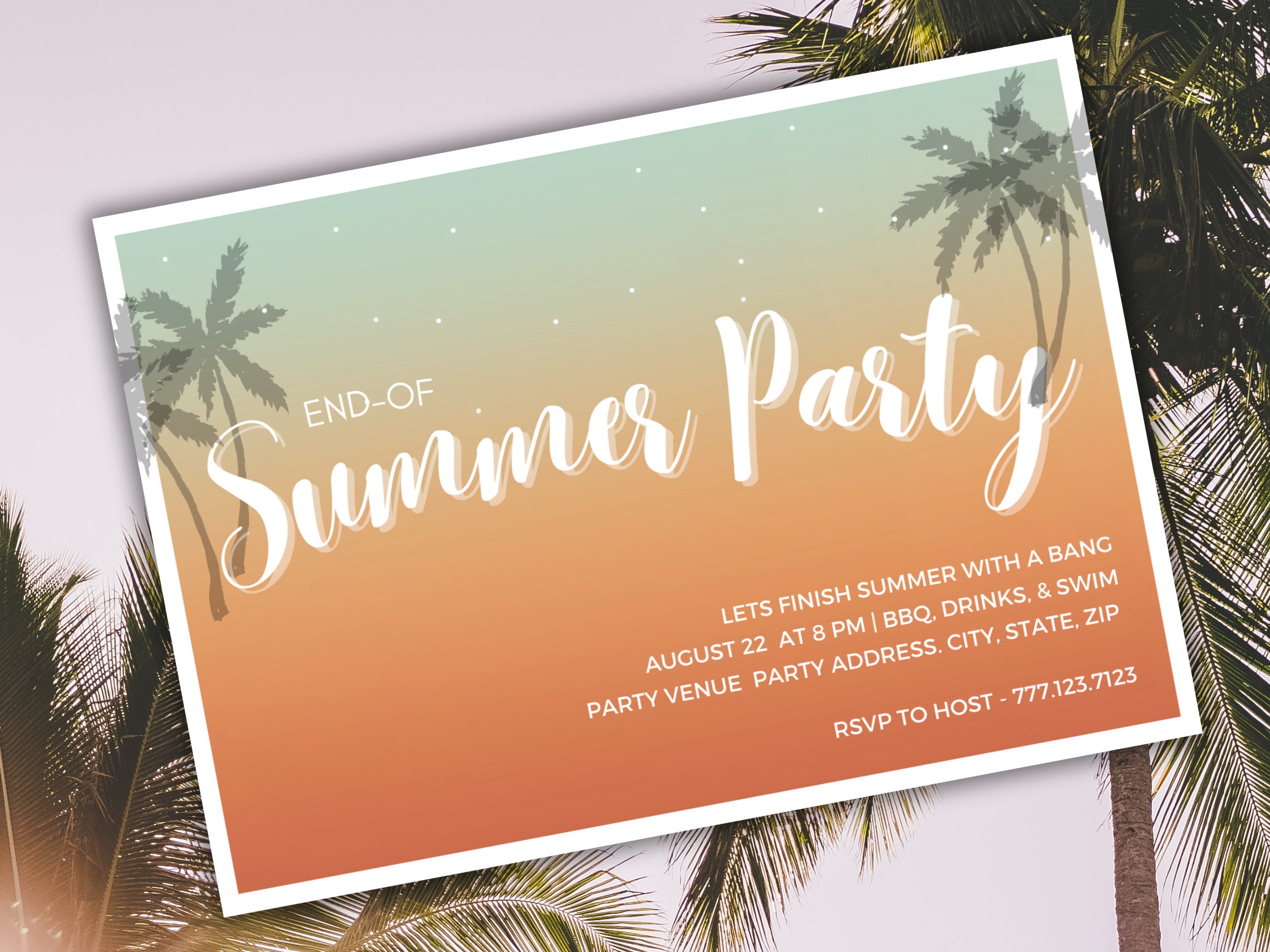 EDITABLE End of Summer Party Invitation, Goodbye Summer, Sunset Theme ...