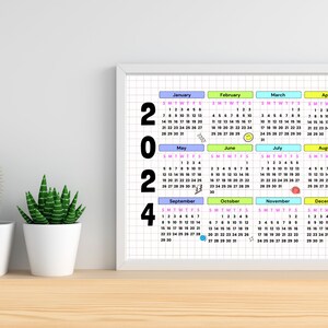 2024 Doodle Theme Year Calendar Printable * Year at a Glance* Digital ...