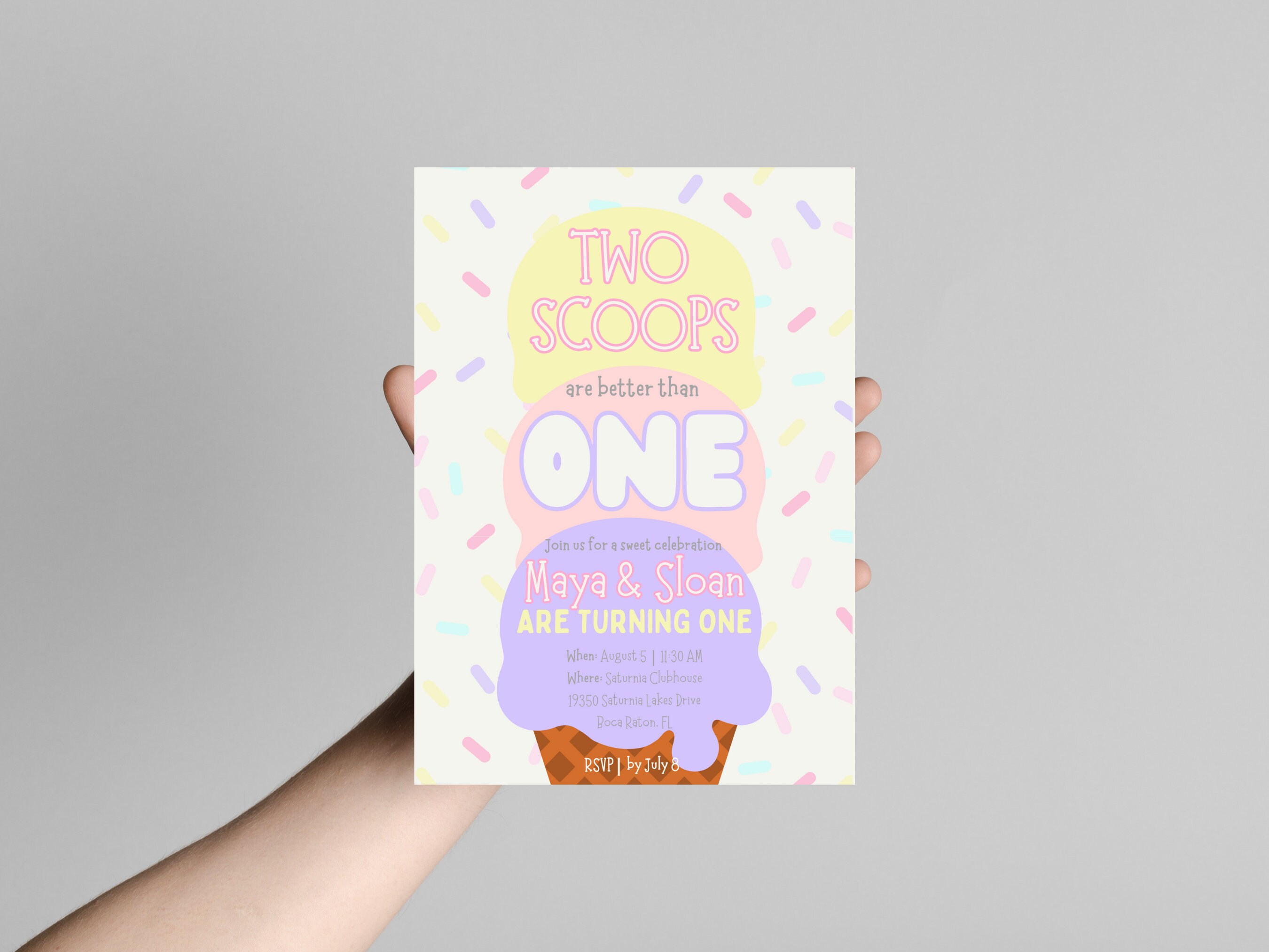 EDITABLE Two Scoops Are Better Than One Twins Birthday Invitation, 1st ...