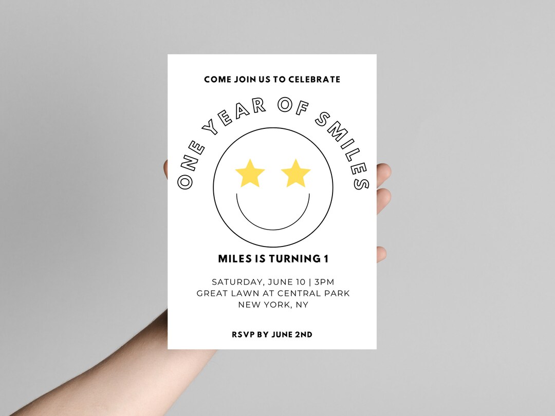 EDITABLE Birthday Party Invitation One Year of Smiles 1st Birthday, 5x7 ...