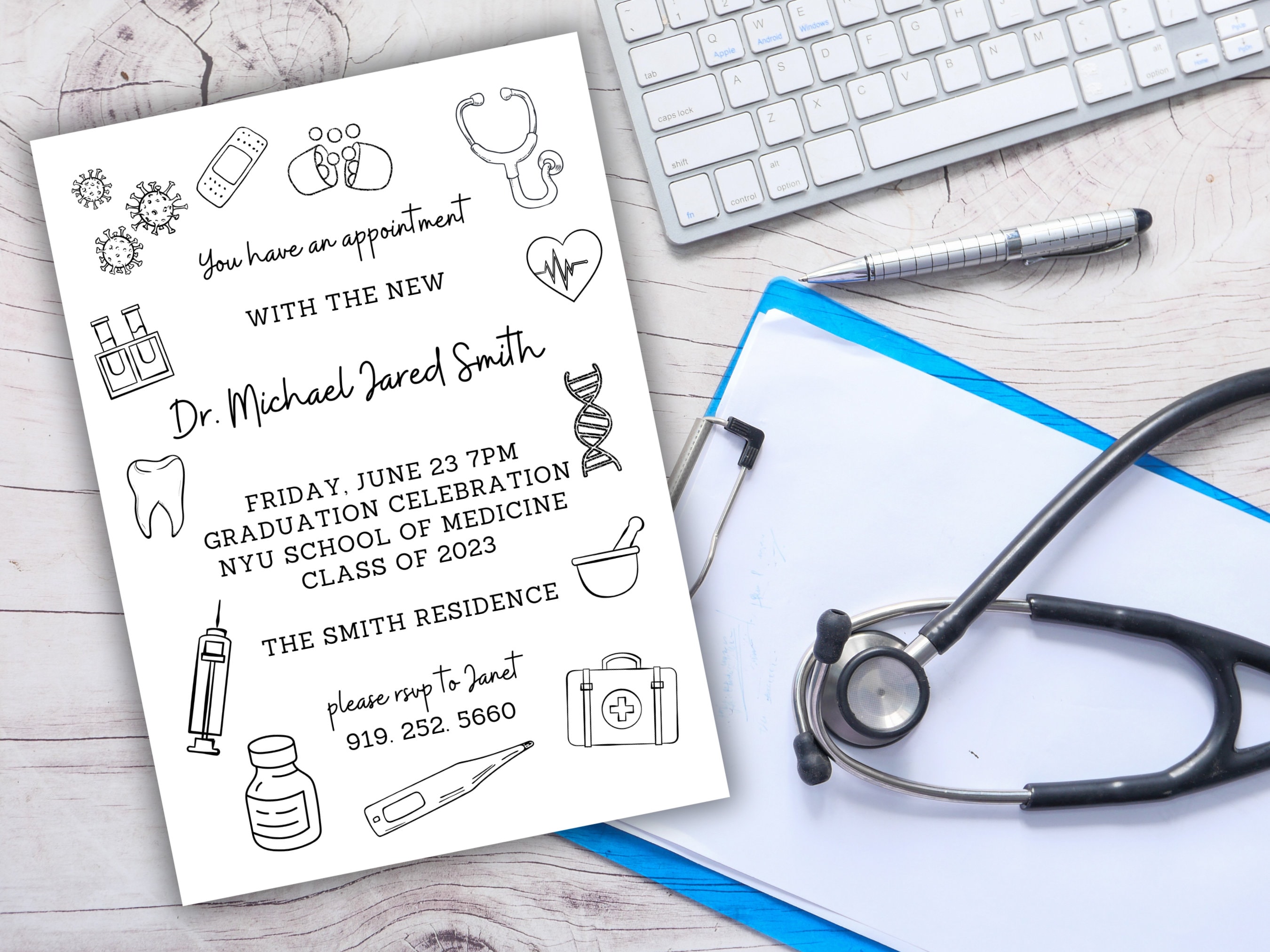 EDITABLE Medical School Graduation Party Invitation, Med School, Dental ...