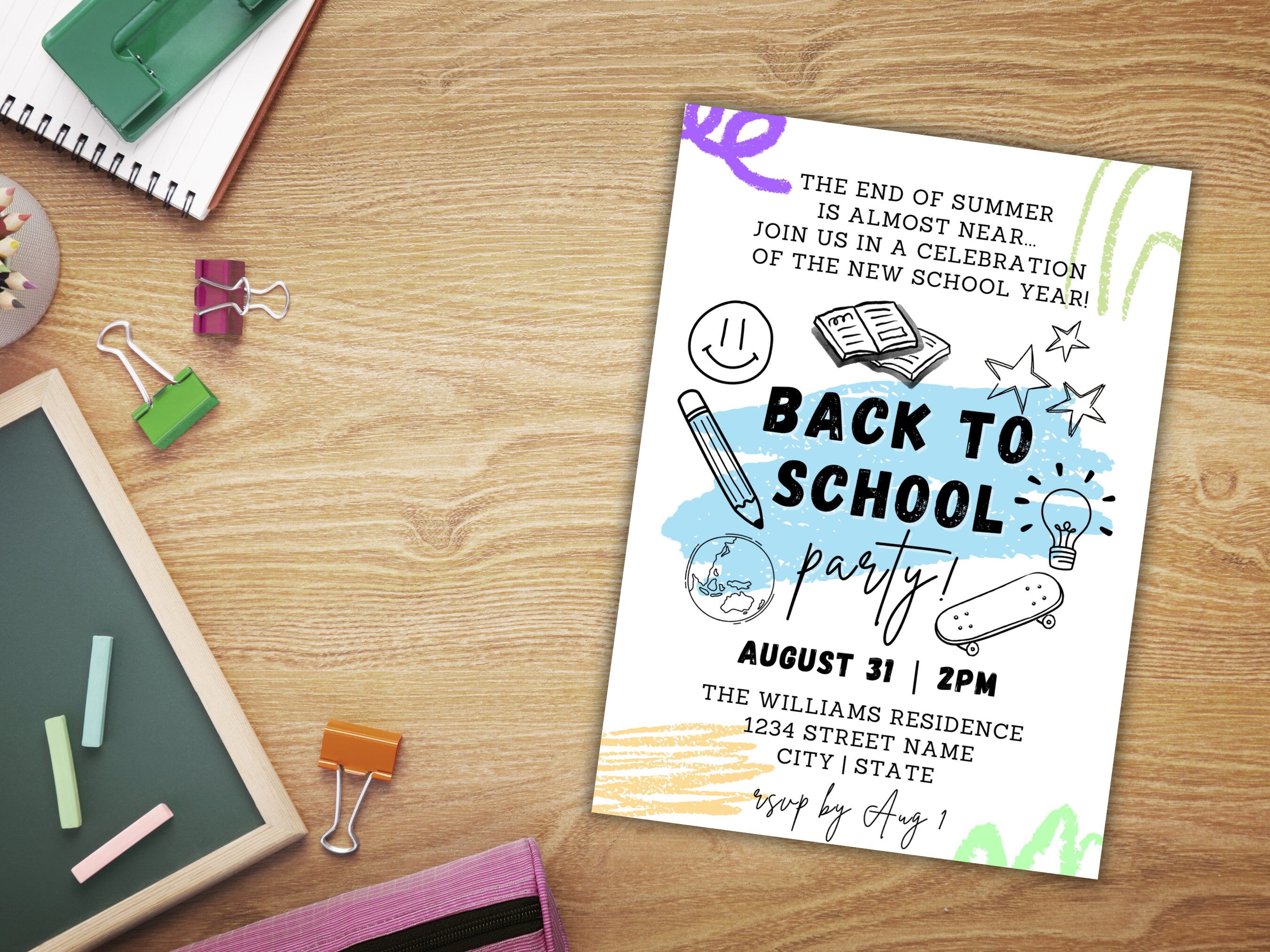 EDITABLE Back to School Party Invitation, First Day of School Party ...
