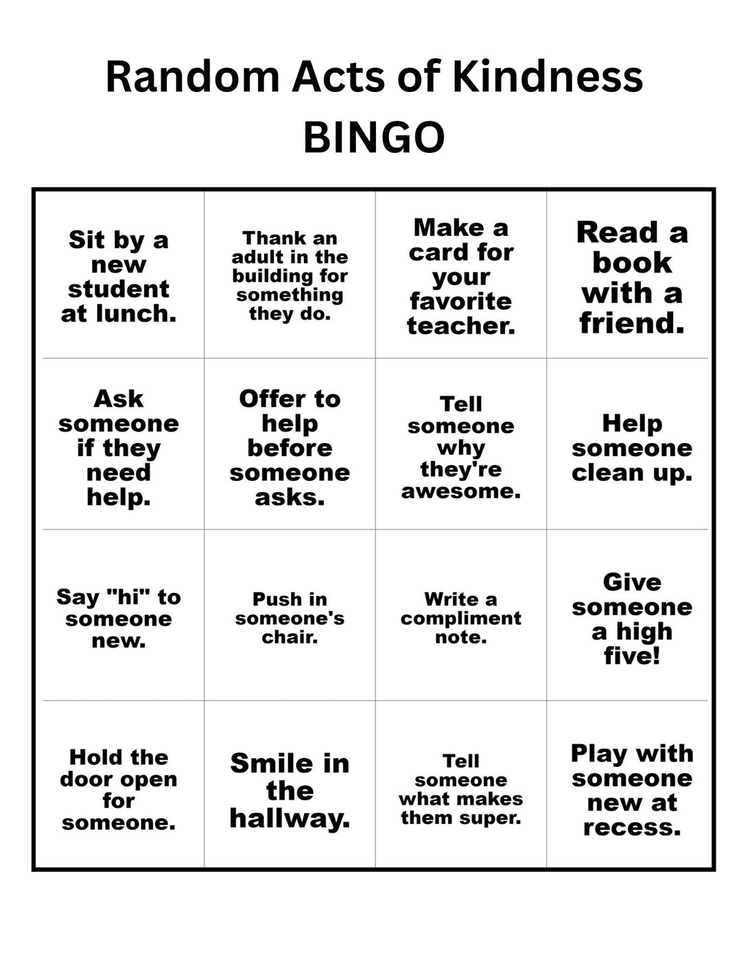 Random Acts of Kindness Bingo-20 Pack - Etsy