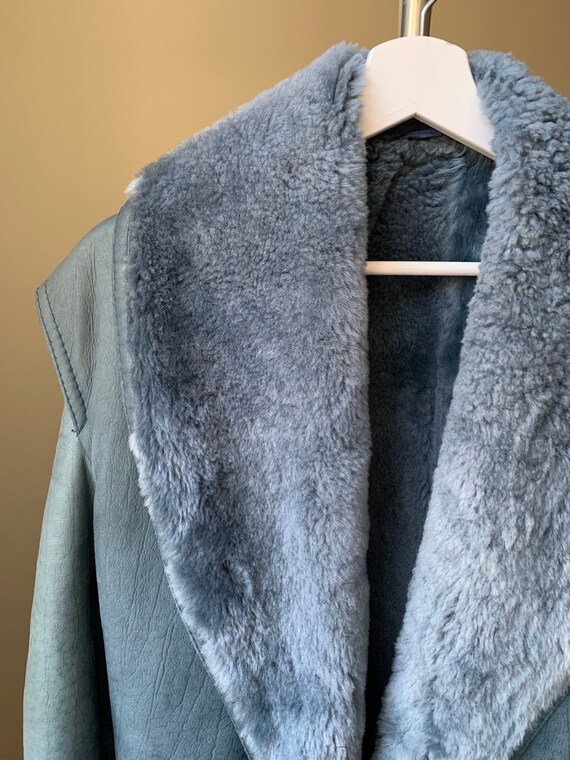 80s blue sheepskin coat/shearling coat vintage - Gem