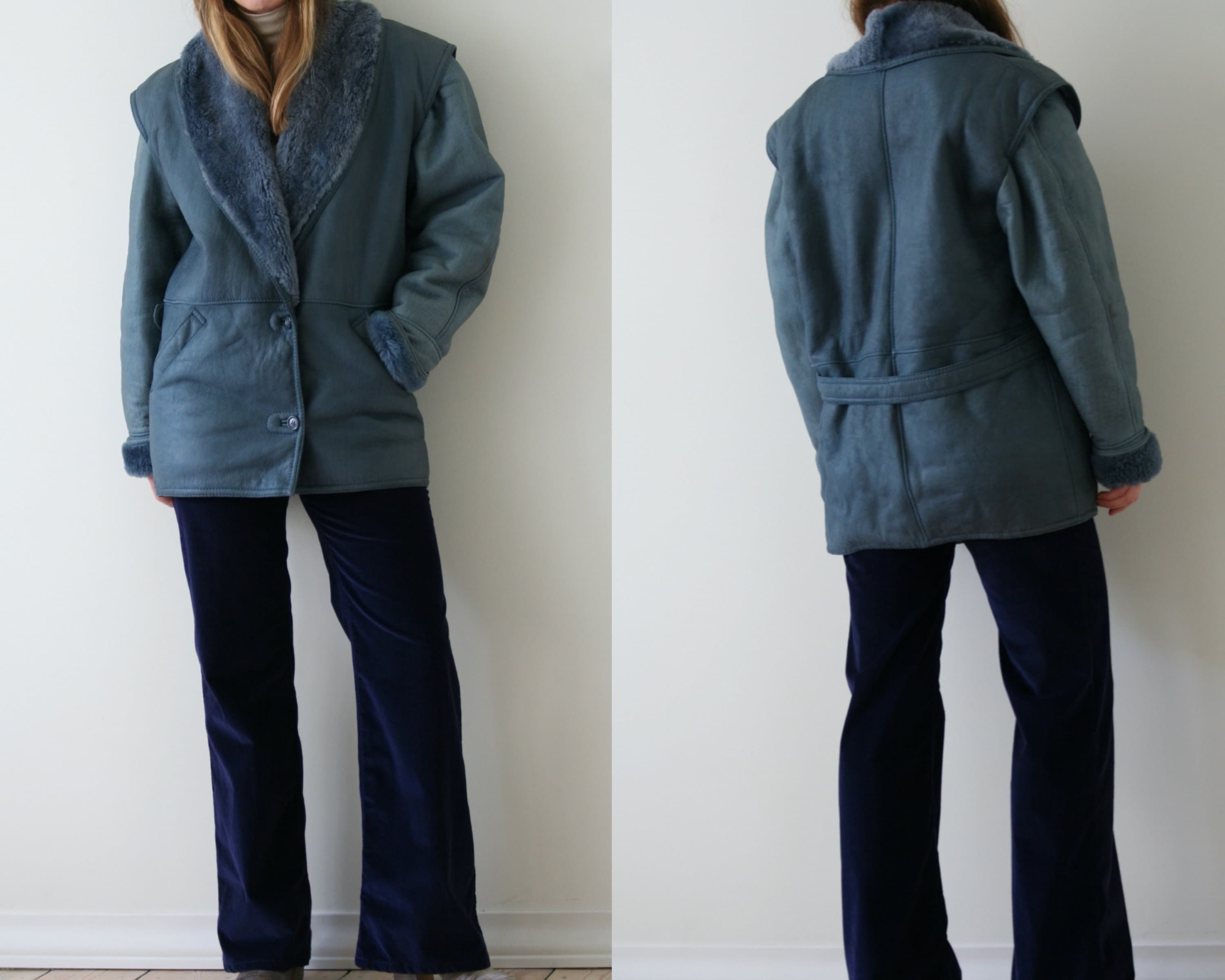 80s Blue Sheepskin Coat/shearling Coat Vintage - Etsy