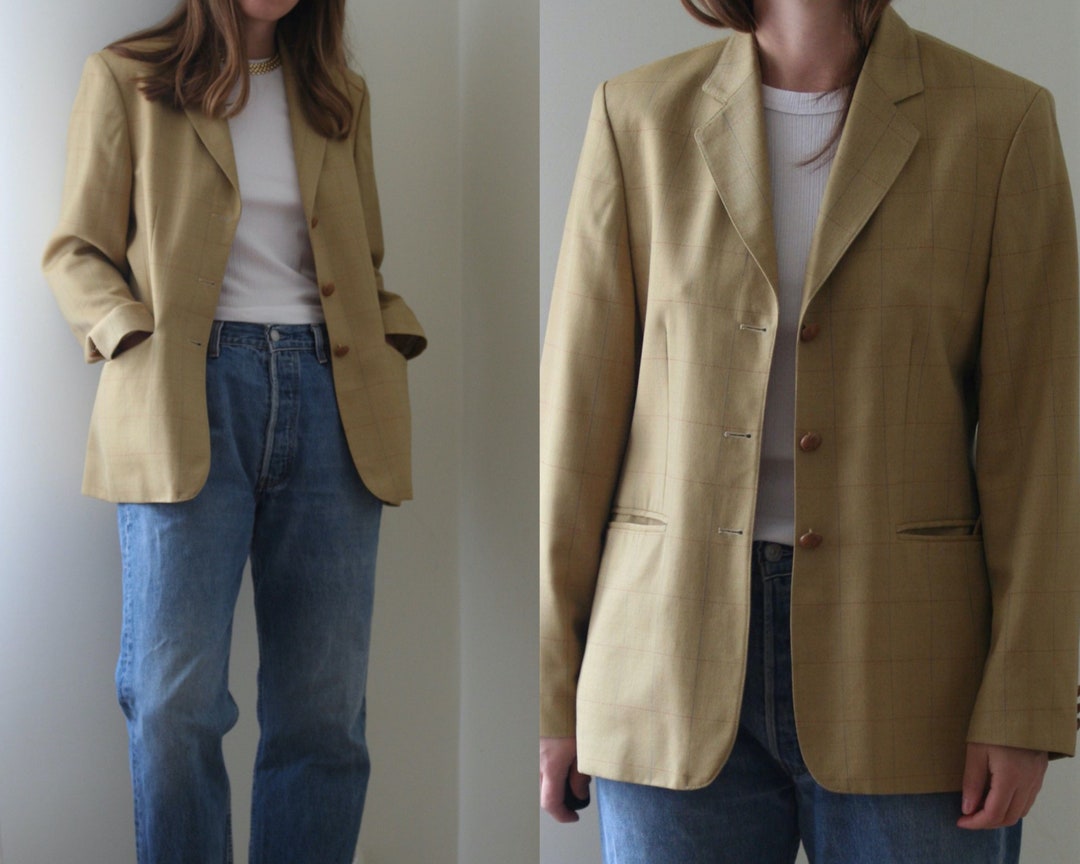 Oversized Beige Blazer Women/checkered Wool Blazer/england - Etsy