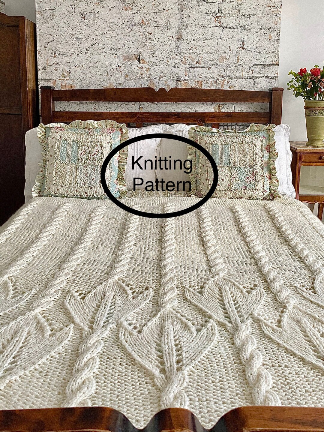 PDF Knitting Pattern.hand Knitted Chunky Afghan,bed Throw,bedaspread ...
