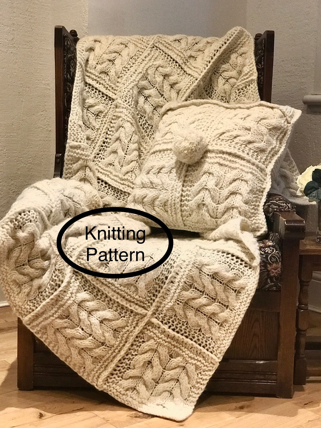 PDF Knitting Pattern in English Only.cable Square Afghan and Cushion ...