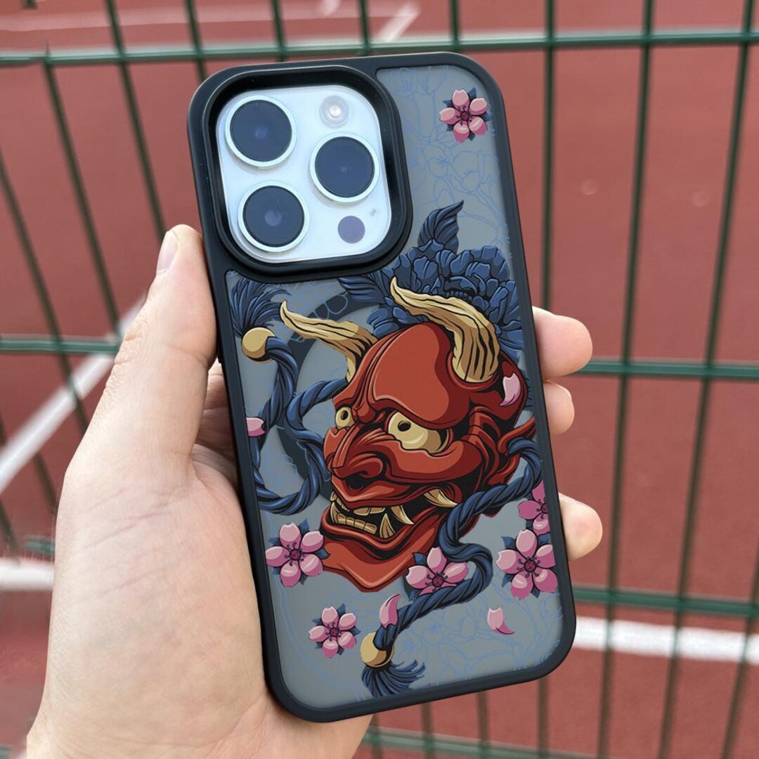 Demon Mask Floral iPhone 17 Pro Max Case, Oni Art Phone Cover for ...