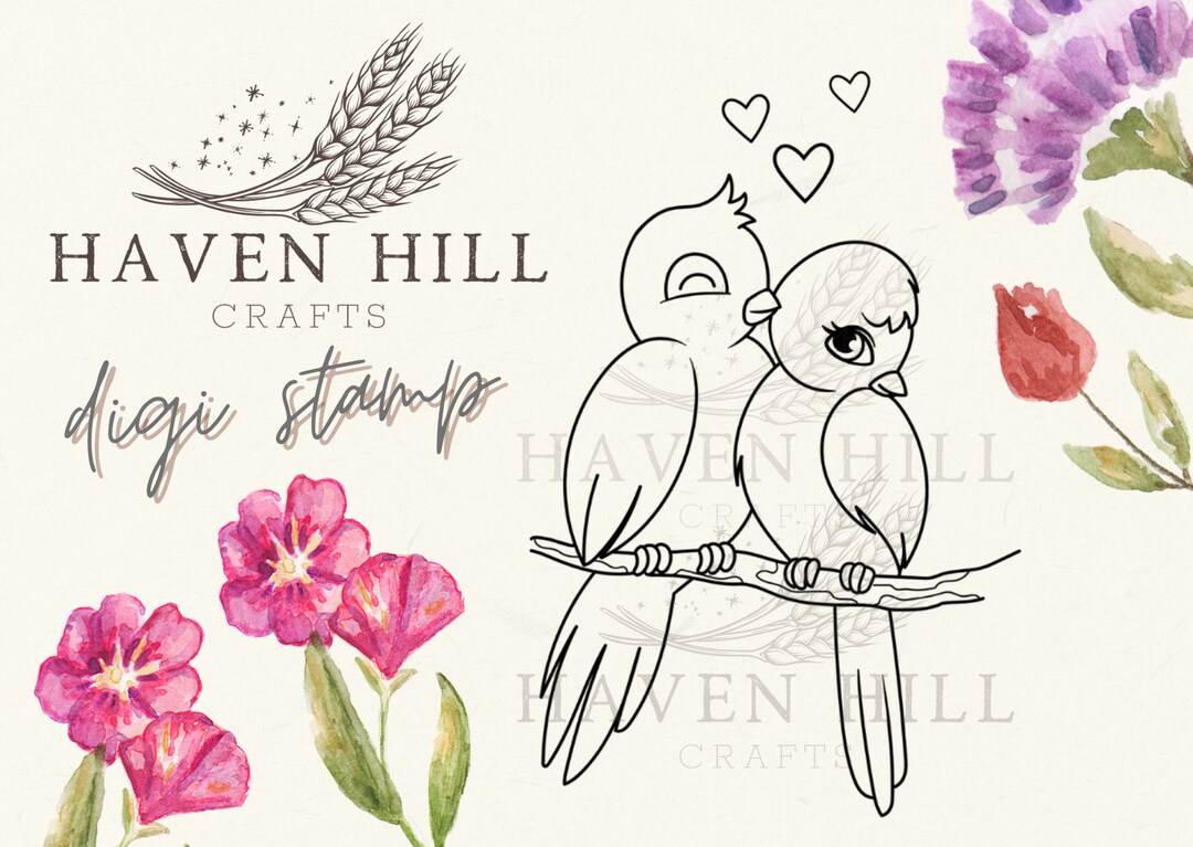 Digital Stamp Digi Stamp Digistamp Love Birds by Haven Hill - Etsy