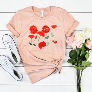 Vintage Watercolor Red Poppy Shirt ∙ Premium Botanical Short-sleeve ...