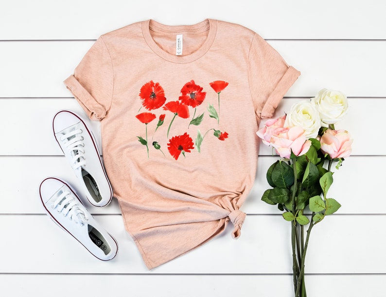 Vintage Watercolor Red Poppy Shirt Premium Botanical - Etsy