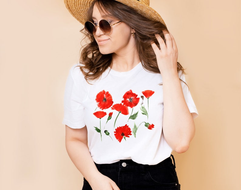 Vintage Watercolor Red Poppy Shirt Premium Botanical - Etsy