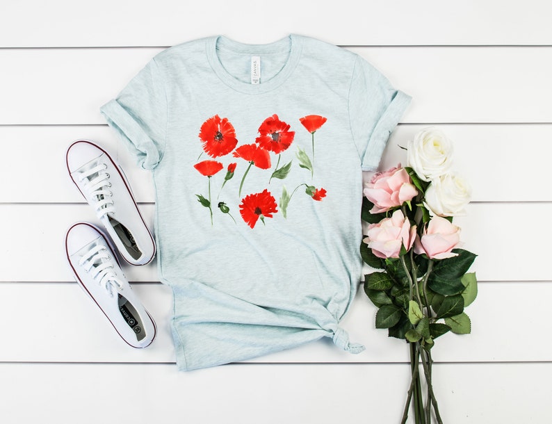 Vintage Watercolor Red Poppy Shirt Premium Botanical - Etsy