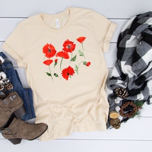 Vintage Watercolor Red Poppy Shirt ∙ Premium Botanical Short-sleeve ...