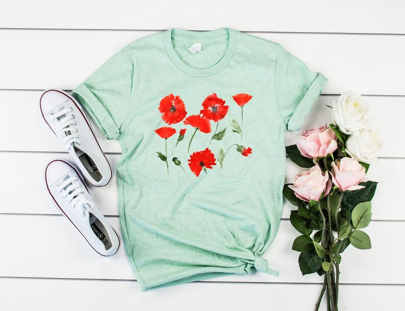 Vintage Watercolor Red Poppy Shirt Premium Botanical - Etsy