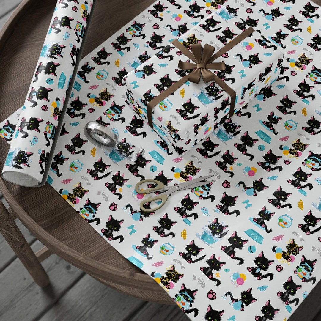 Cute Black Cat Print Gift Wrapping Paper Roll, Cat Gift Wrap, Cat Mom ...
