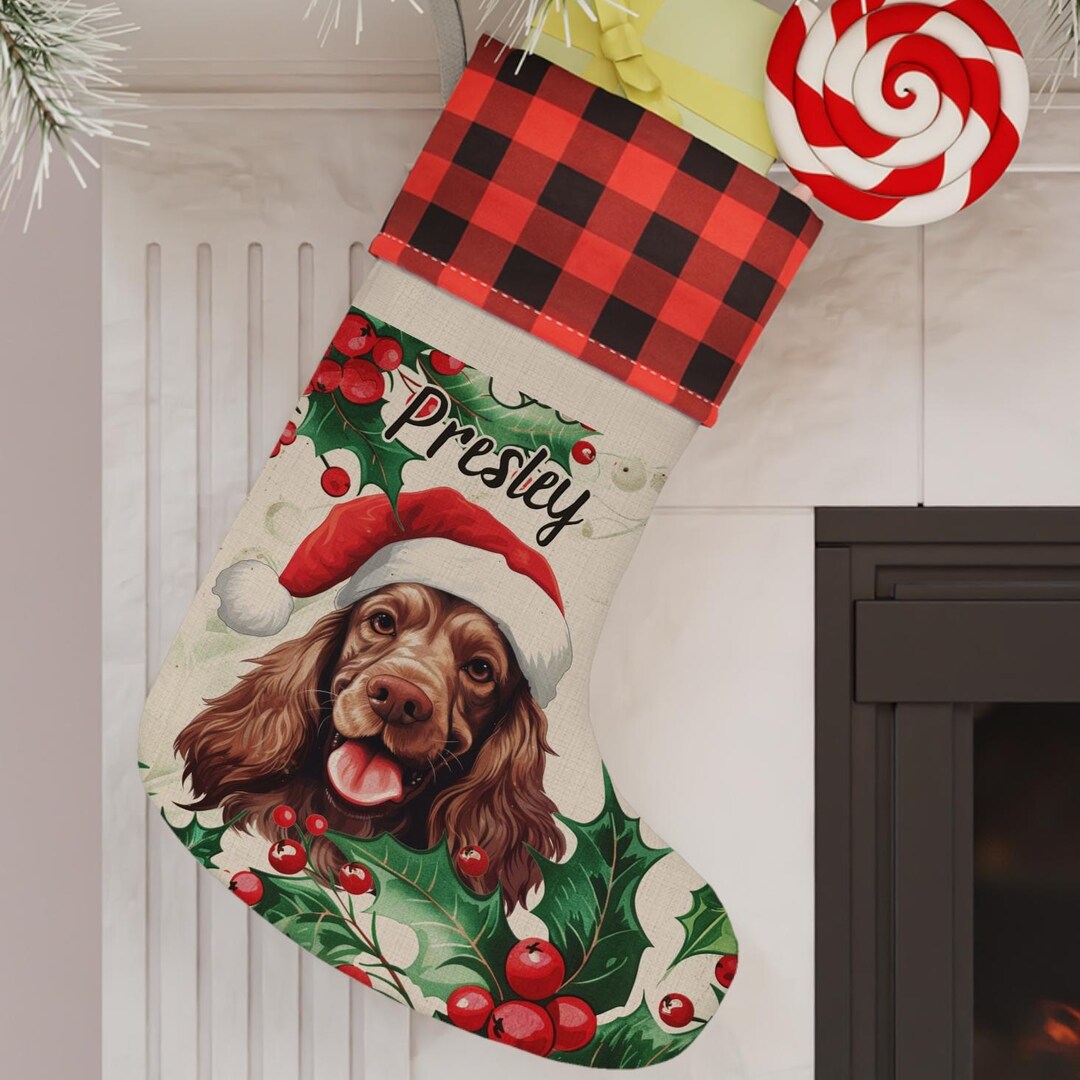 English Cocker Spaniel Personalized Christmas Stocking, Custom Holiday ...