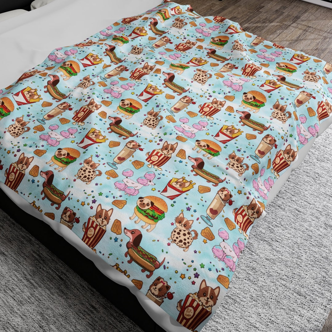 Cartoon Dogs Junk Food Movie Cozy Blanket, Dog Owner Gift, Soft Blanket ...