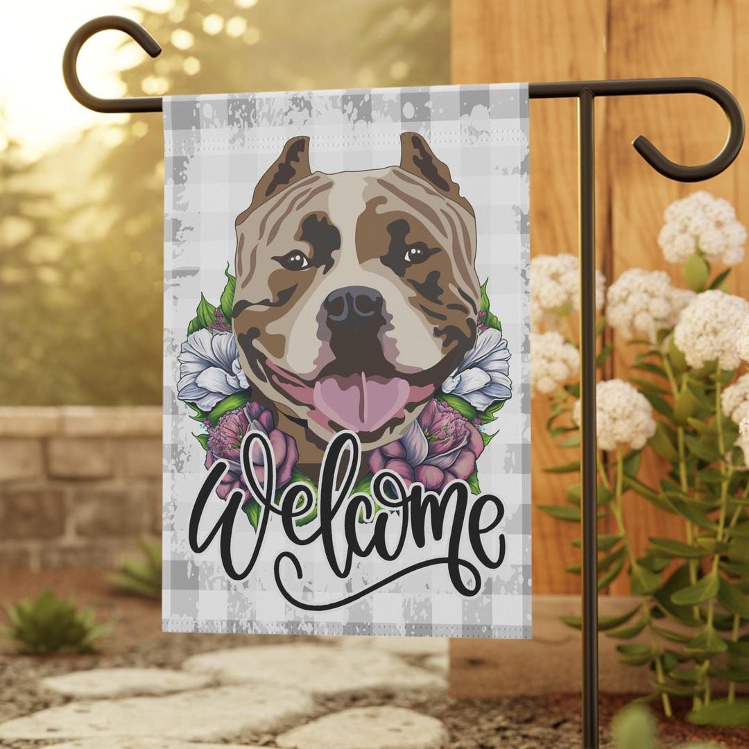 American Bully Cropped Ears Welcome Garden Flag, Spring Garden Flag ...