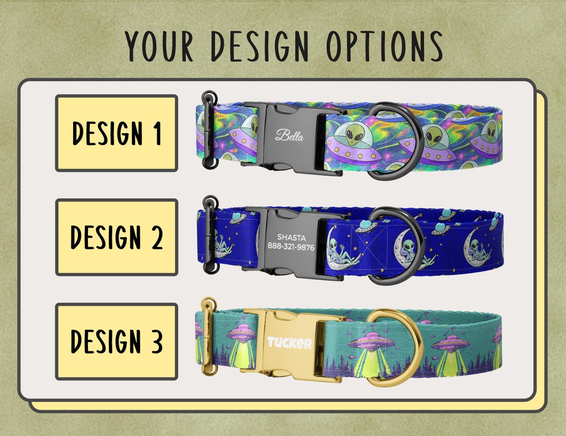 Alien Dog Collar Personalized, UFO Space Pet Collar With Custom Buckle ...