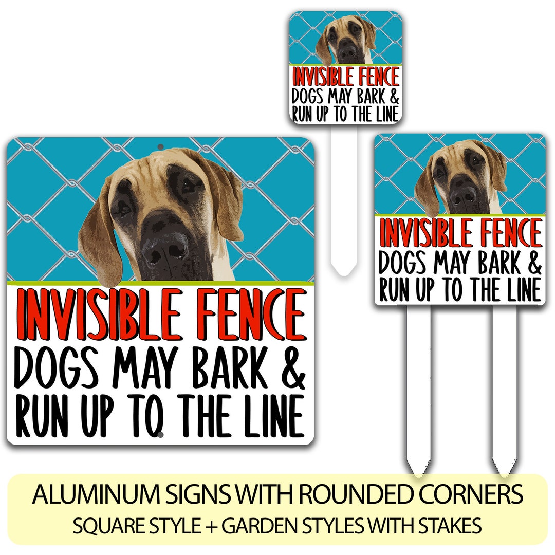 Fawn Great Dane Dog Invisible Fence Sign, Dog Mom Outdoor Sign, Dog Dad ...