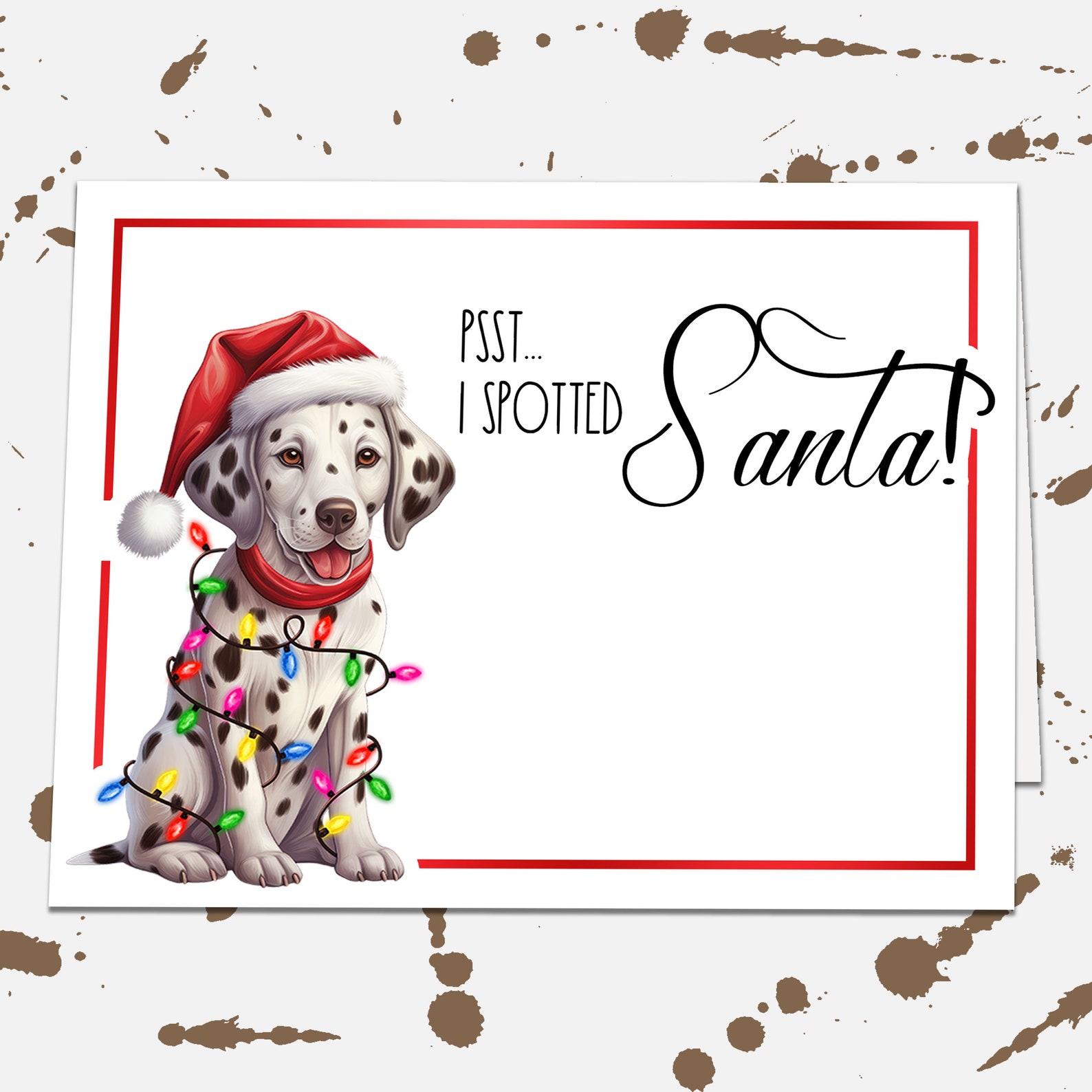 Psst I Spotted Santa Dalmatian Dog Christmas Card, Blank Card, Happy ...
