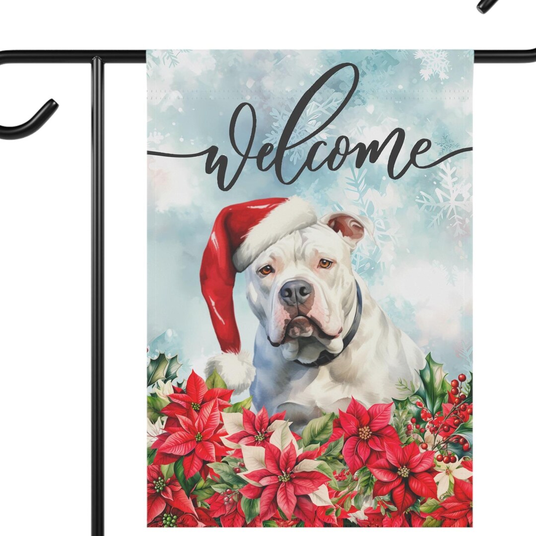 American Bully Christmas Welcome Garden Flag, Santa Hat Dog With ...