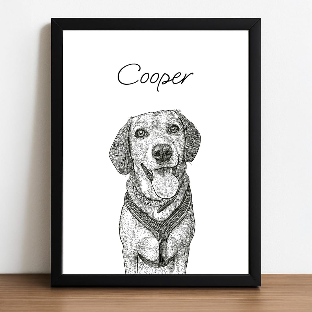 Custom Dog Sketch Portrait, Personalized Pen and Ink Dog Print or ...