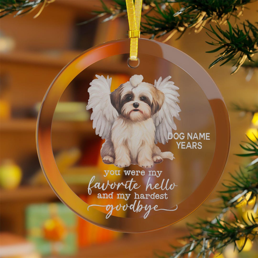 Shih Tzu Beveled Glass Dog Memorial Ornament, Angel Wing Christmas Tree ...