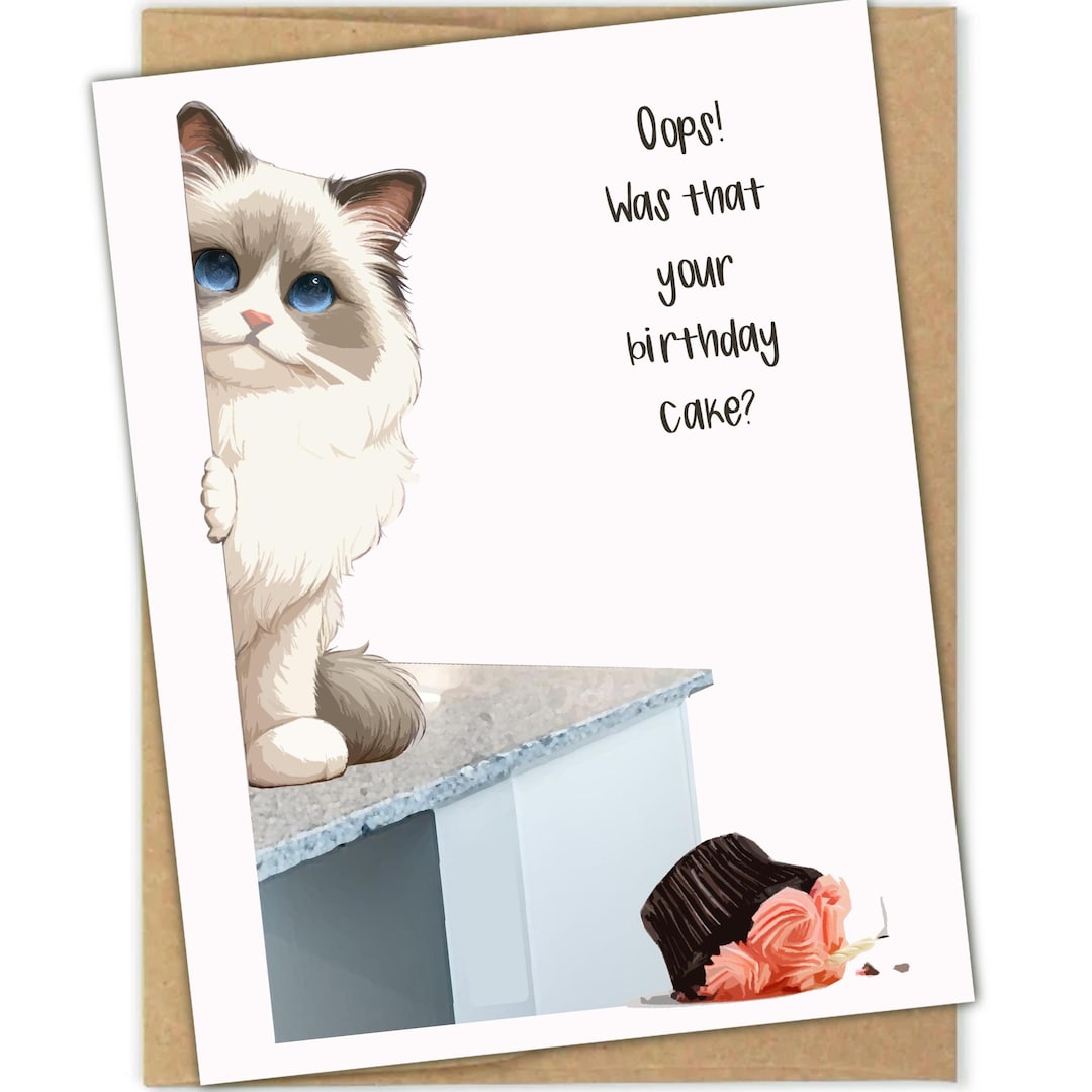 Funny Ragdoll Cat Birthday Card, Cute Cat Lover Gift, Peeking Cat ...