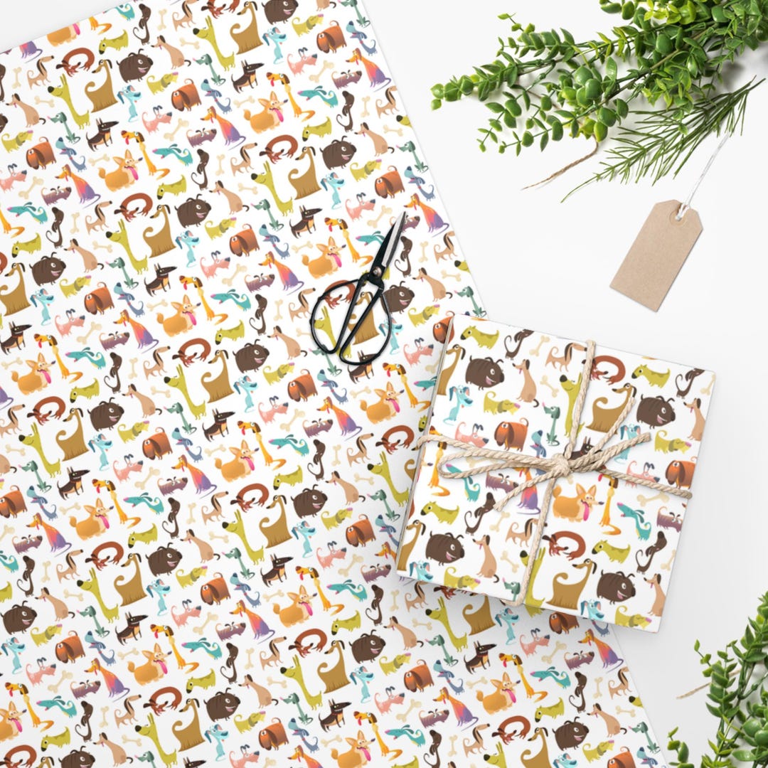 Cartoon Dogs Gift Wrapping Paper Roll, Dog Owner Gift, Dog Mom Funny ...