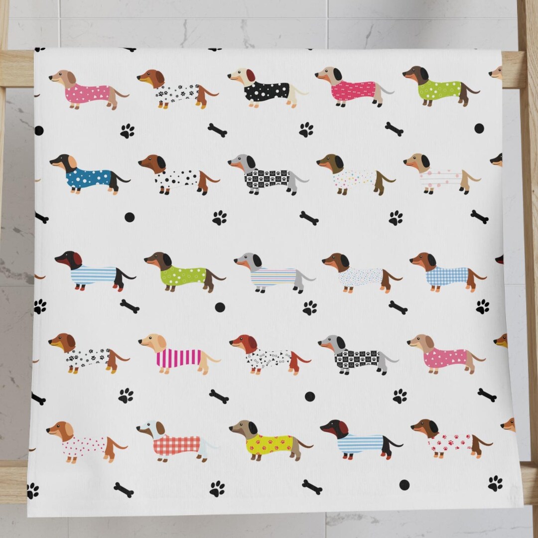 Dachshund Print Tea Towel, Bathroom Hand Towel, Kitchen Decor Dish ...