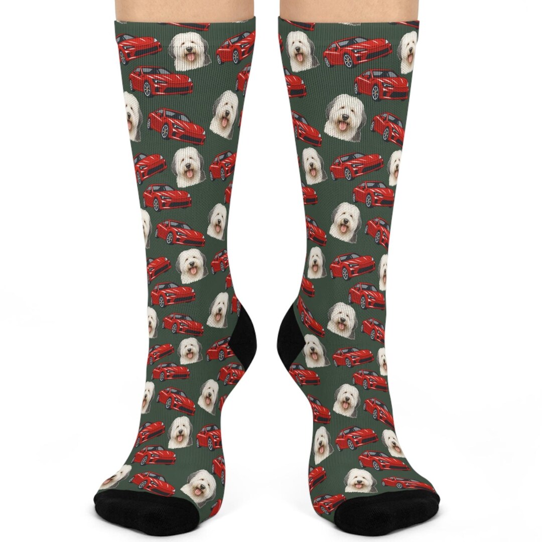 Red Sports Car Custom Dog Pet Photo Socks, Funny Pet Lover Gift, Old ...